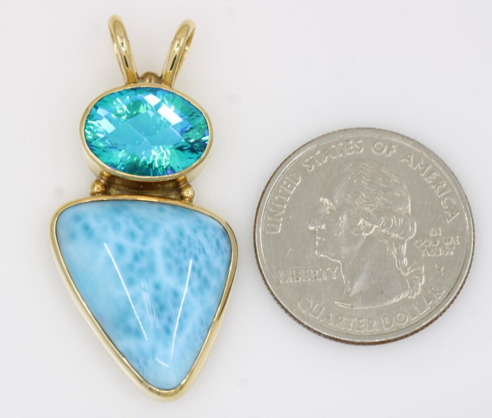 Sajen 18k Yellow Gold Blue Gemstone Pendant 1.6" ~ 10.2 grams | eBay