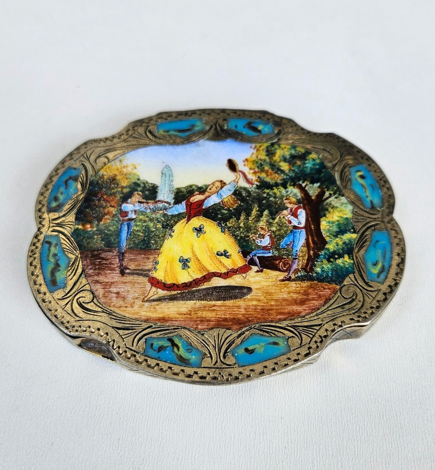 Antique Italian 800 Sterling Silver Compact Pastoral Scene Enamel ...