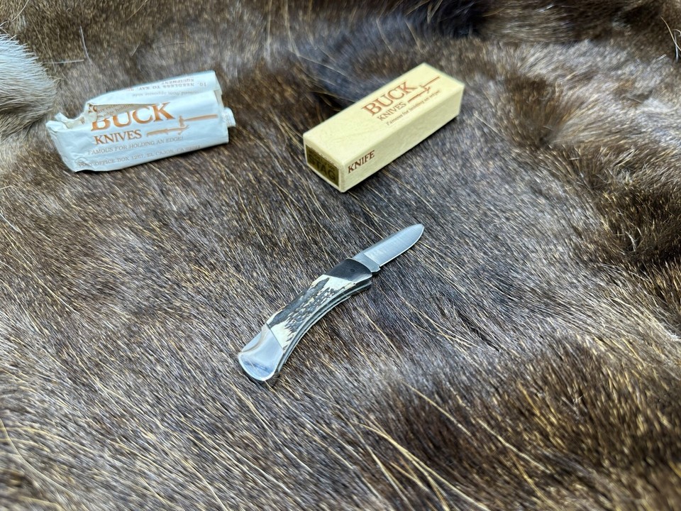 Vintage Buck 505 Knight With Stag Handles & Leather Sheath Mint Box ...