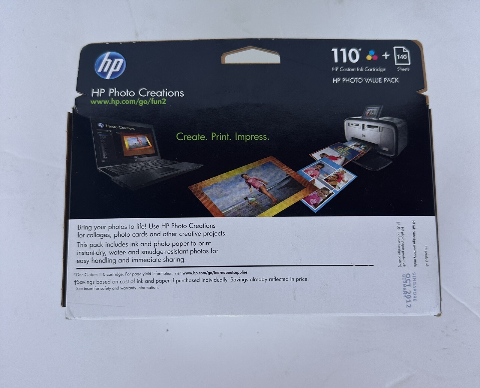 Genuine HP 110 Tri-color Ink Cartridge Bonus 120 4x6 Glossy Photo Paper ...
