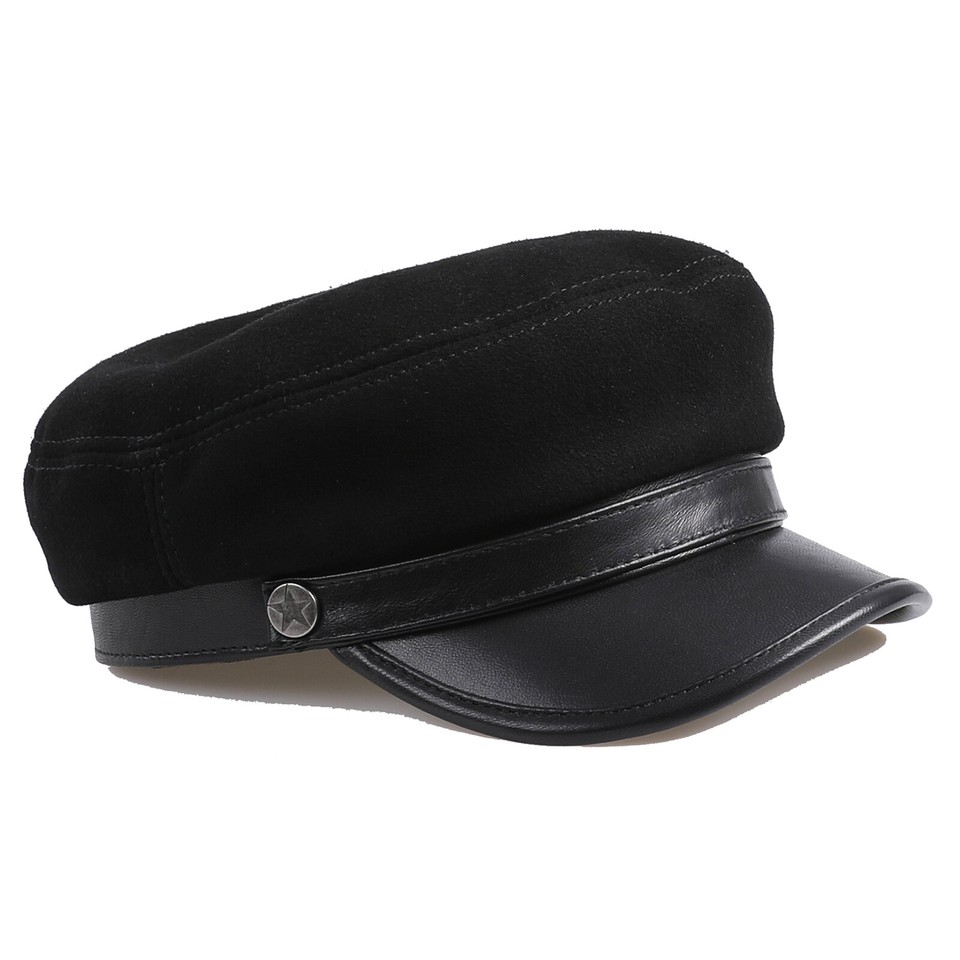 100% Suede Leather Unisex Classic British Flat Top Cap Military Army ...