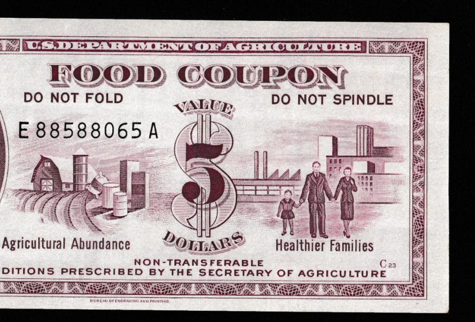 FOOD STAMP COUPON one COUPON $5.00 USDA AGRICULTURE scrip TOKEN GEM UNC ...