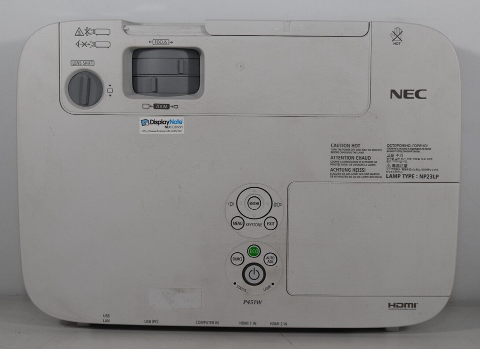 NEC P451W WXGA 4500 ANSI Lumens 1080P HDMI DLP Projector 1000 Used ...