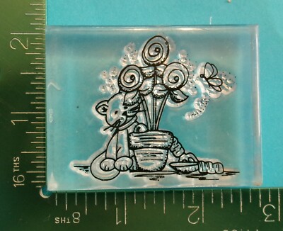CAT BY FLOWER IN A POT Acrylic Stamp by Provo Craft | eBay