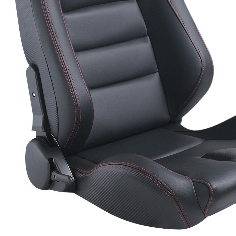 Universal Set of 2 Racing Seats Pair Black Leather Reclinable Bucket ...