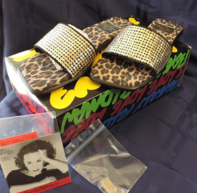NIB BEVERLY FELDMAN SHOES SZ 8 TWINKLE LEOPARD FLATS SLIDES W/GOLD ...