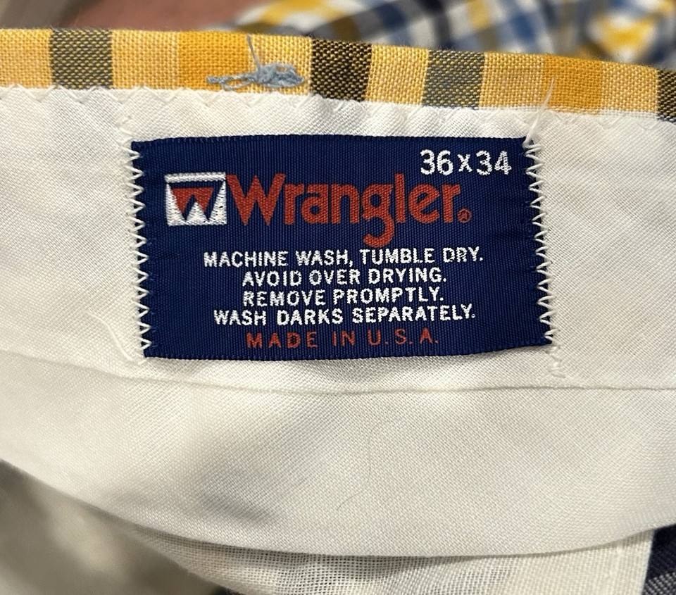 Vtg Wrangler 36 X34 Made In USA Yellow/blue Checkered Pants | eBay