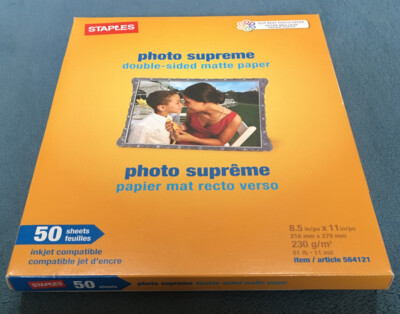NEW Staples Photo Supreme Paper 8.5” x 11" Double Sided Matte 50 Per ...