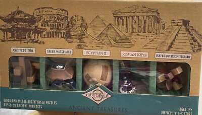 True Genius Ancient Treasures Gift Box 5 wood & metal Brainteasers ...