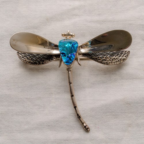 USA-Made One-of-a-Kind Sterling Silver Dragonfly Pin with Dichroic ...
