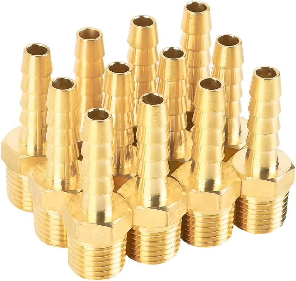 12-Pack 1/4'' Air Hose Fittings, Brass Hose Barb Fittings, 1/4 Inch NPT ...