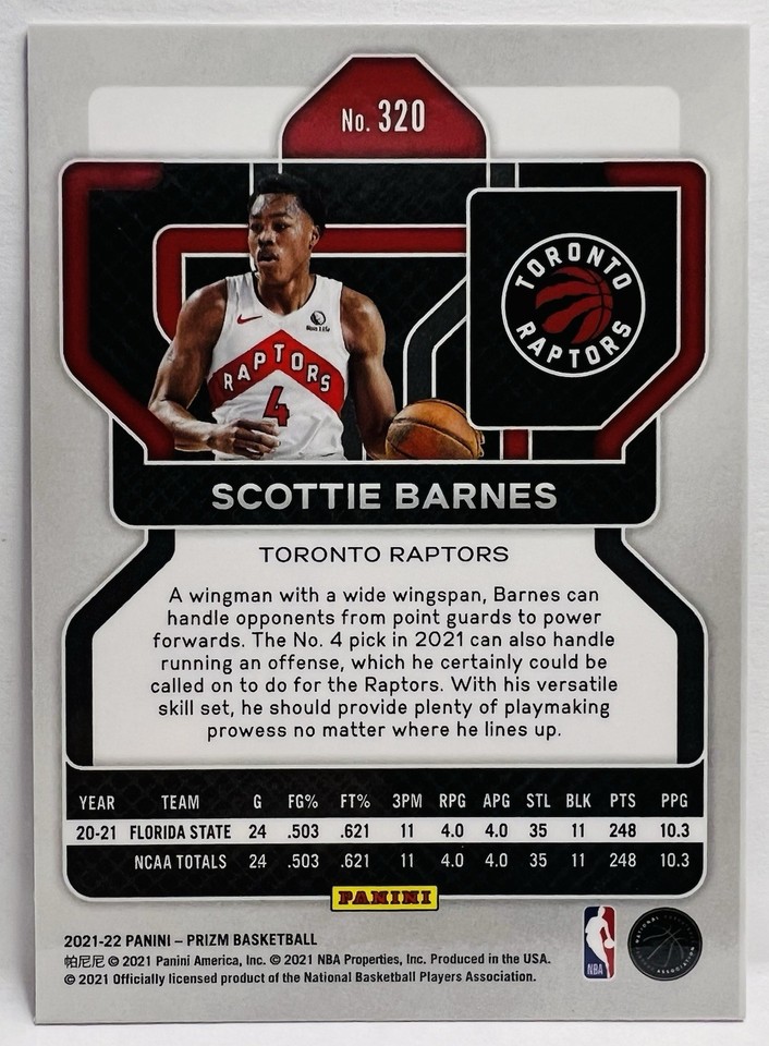 Scottie Barnes 2021-22 Panini Prizm #320 Rookie Card (RC) – Toronto ...