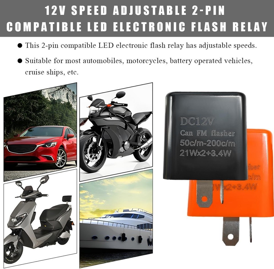 12V Speed Adjustable 2 Pin LED Flasher Relay, Electronic Flasher Relay ...