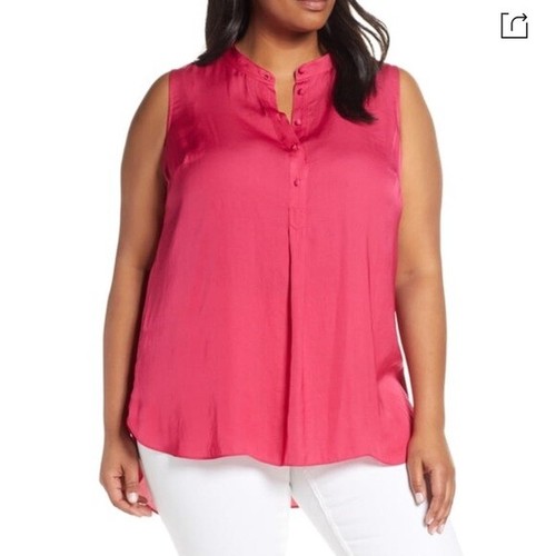 NWT Vince Camuto Sleeveless Rumpled Satin Henley Tunic Size 2XL Pink | eBay