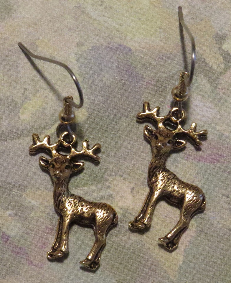 Rudolph Buck Earrings 24 Karat Gold Plate Deer Hunter Dear Christmas ...
