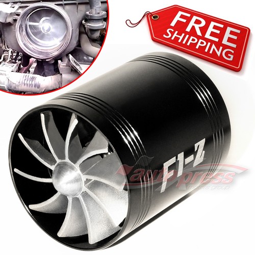AIR INTAKE DUAL FAN BLACK Turbo Supercharger Turbonator Gas Fuel Saver ...