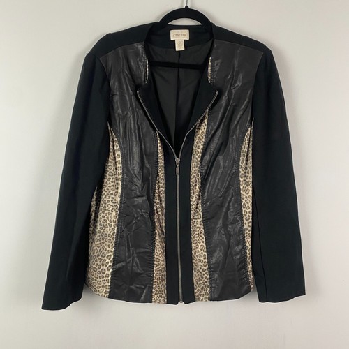 Chicos Colorblock Animal-Print Jacket Size 2 US Large Black Faux ...