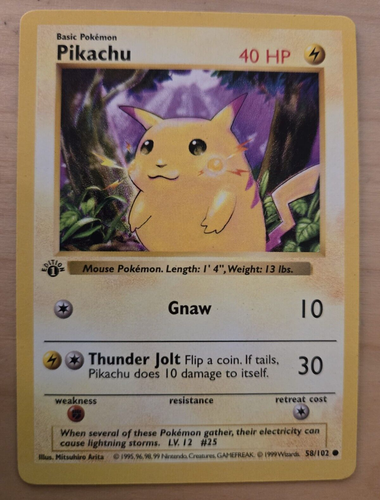 Pokemon Cards: Base Set 1st Edition Shadowless Yellow Cheek Pikachu 58/ ...