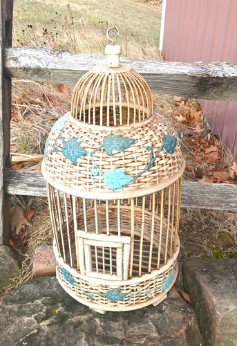 Vintage Tall Wicker Dome Bentwood Bird Cage with Metal Leaves 1970s | eBay