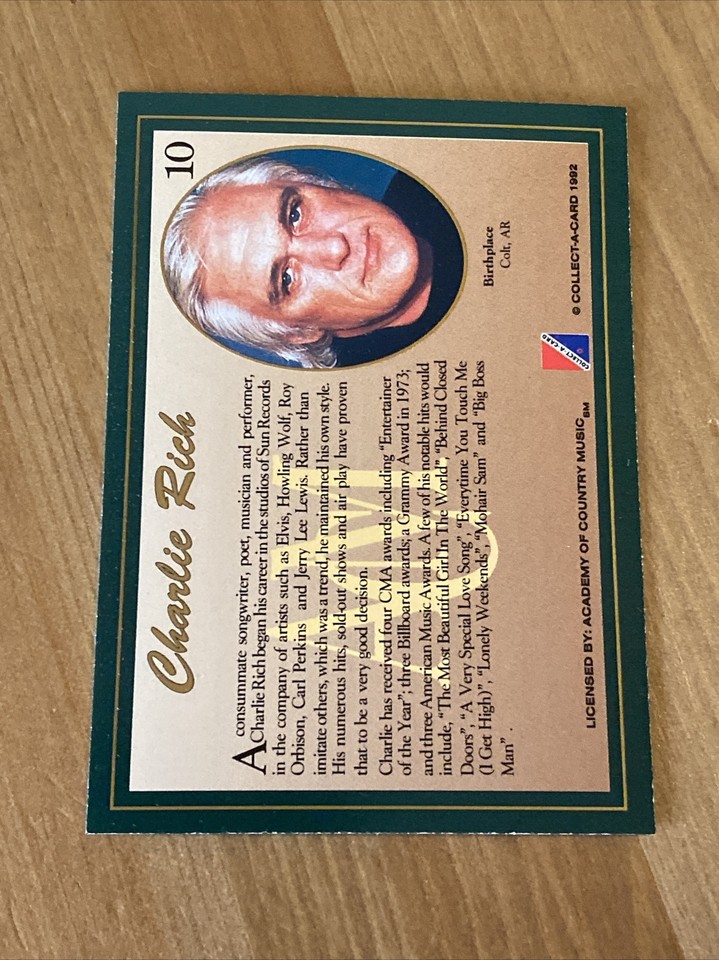 1992 Country Classics Series 1 Collector’s Cards #10 Charlie Rich | eBay