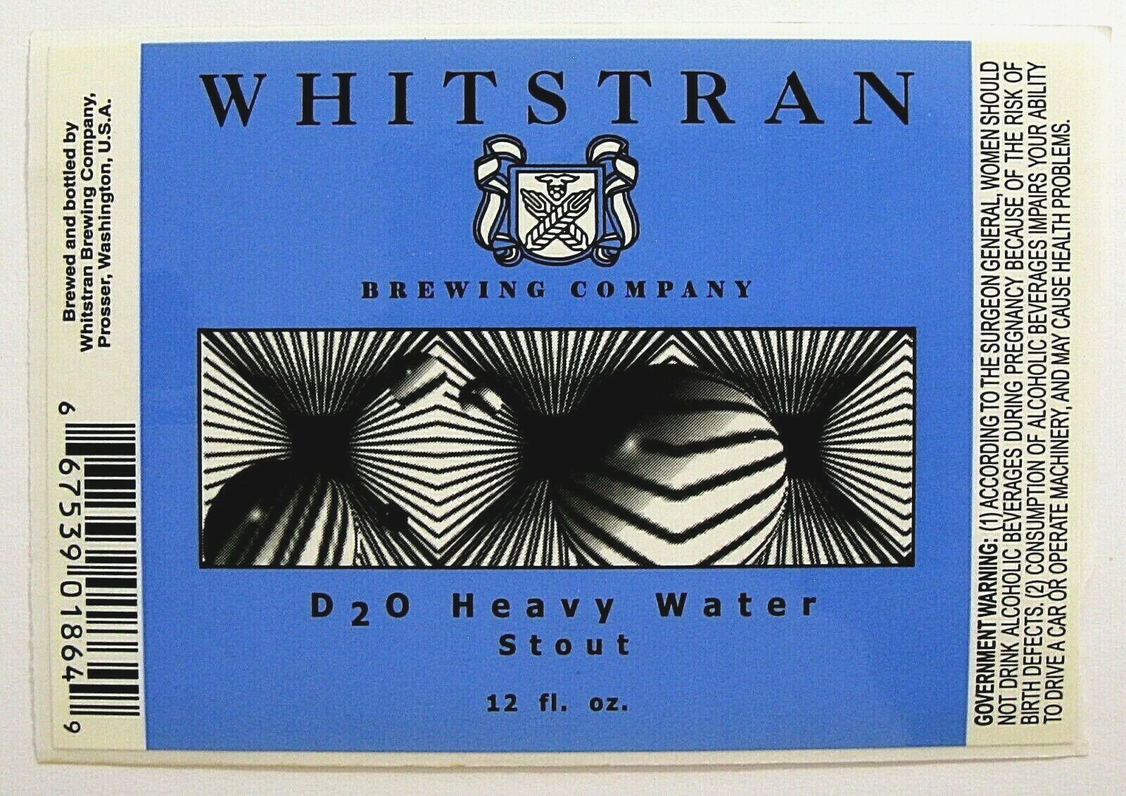 Whitstran Brewing Company D20 HEAVY WATER - STOUT beer label WA 12oz ...