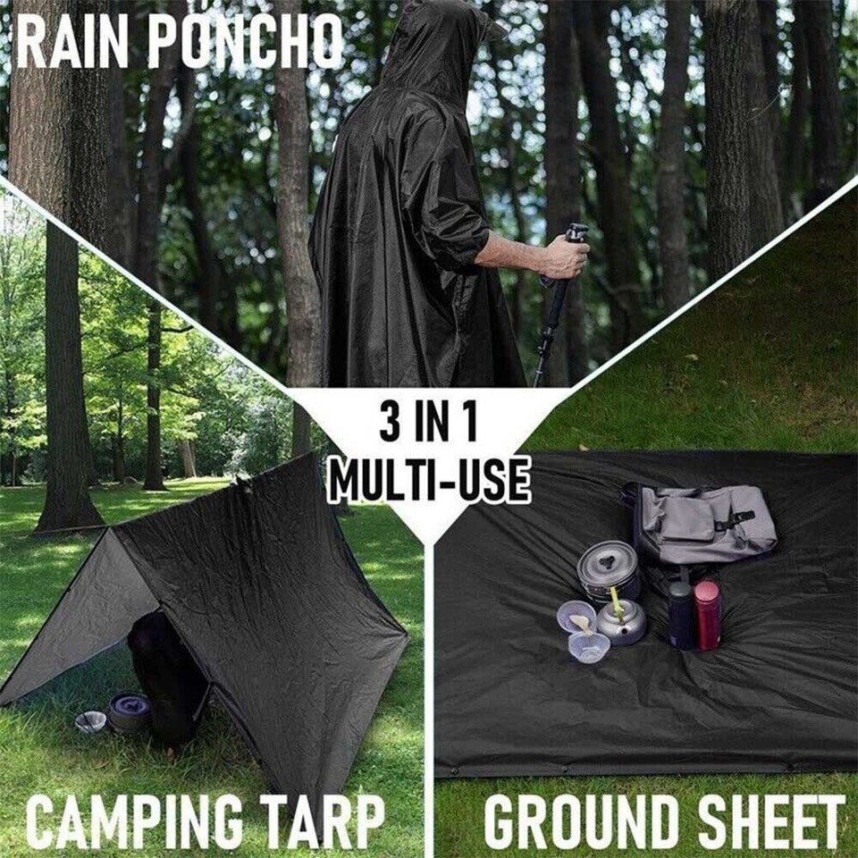 Multifunction Raincoat Military Survival Poncho for Camping Tent Rain ...