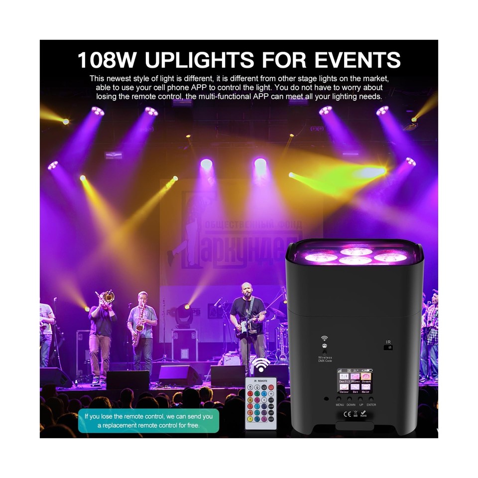 Battery Powered Uplights Rechargeable Par Can 6x18W RGBWA+UV led ...