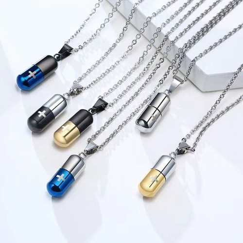 Women Men Capsule Pill Pendant Necklace Stainless Steel Drift Bottle ...