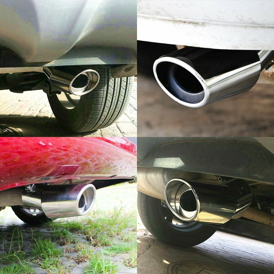 Car Chrome Stainless Steel Rear Round Exhaust Pipe Tail Muffler Tip ...