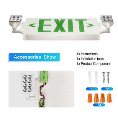 UL Listed 12 Packs Led Green Exit Signs with Battery Backup Combo Exit ...