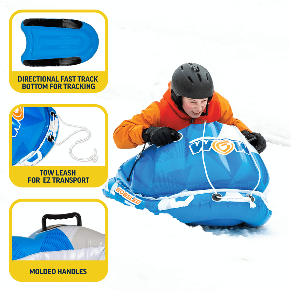 WOW Sports Snow Tube 1-Person Bobsled w Stabilizing Handles for Kids ...