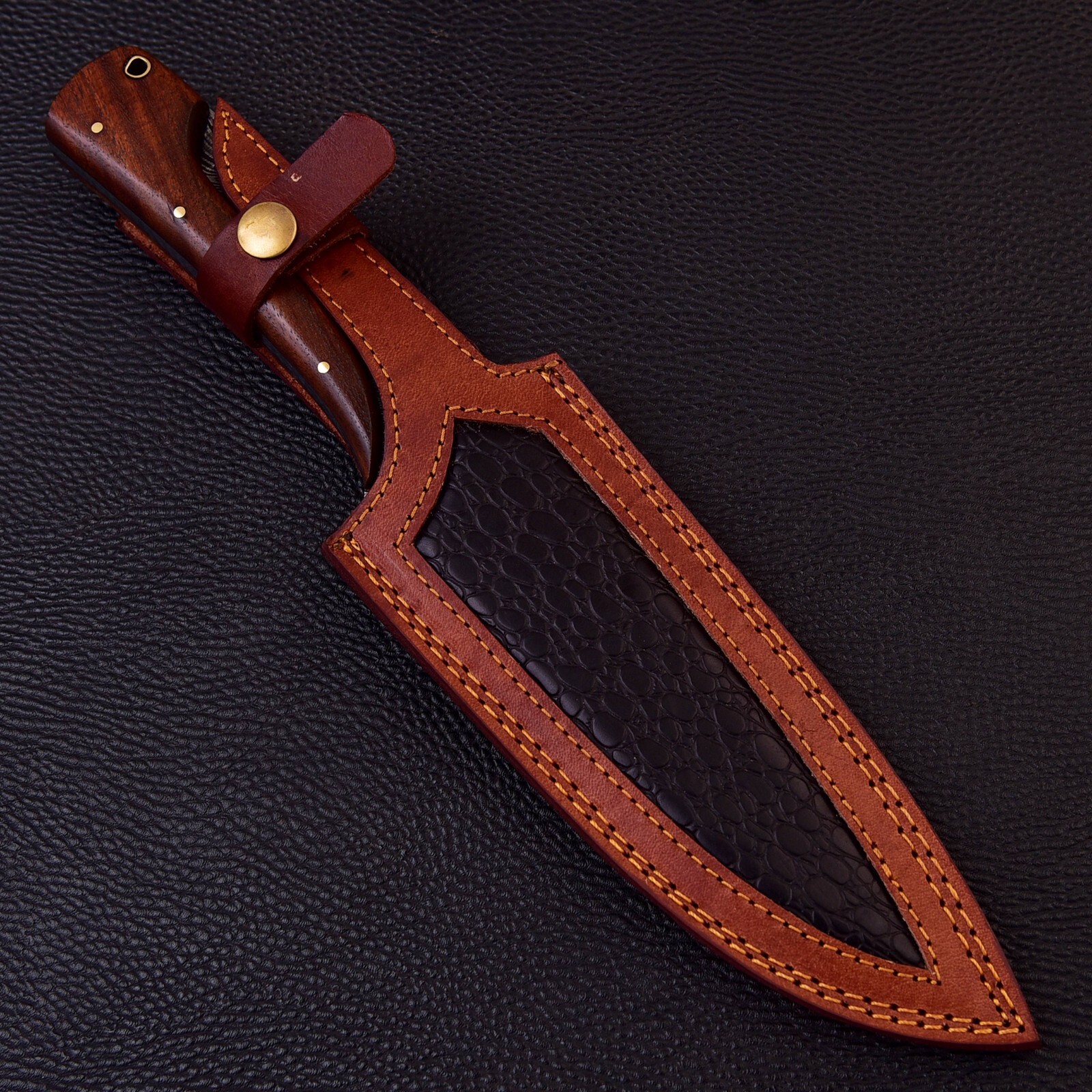 12" Ridged Unique Damascus Steel Hunting Full-Tang Drop Point Bowie ...