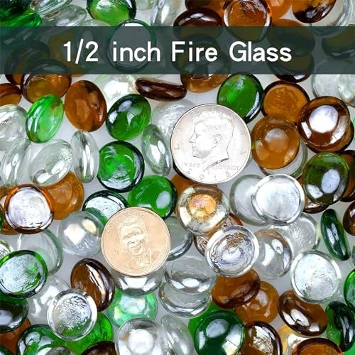 Fire Pit Glass Rocks 10 lbs, High 1/2 inch Emerald Green+Crystal Ice ...