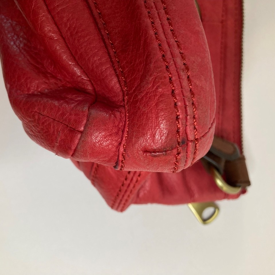 Womens Vintage Red Fossil Leather Crossbody Bag 9 x 11" | eBay