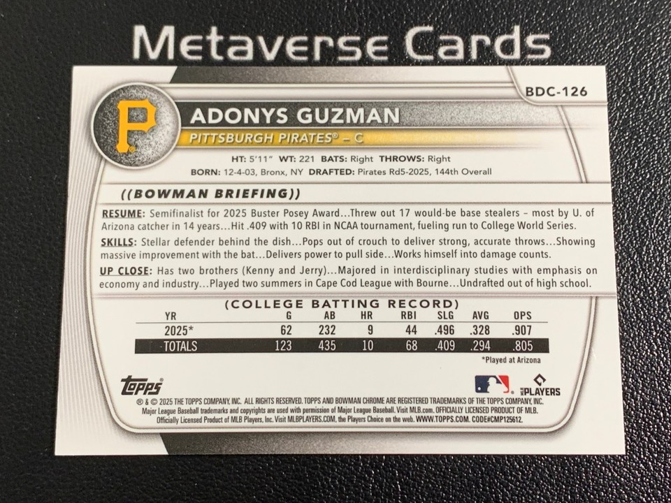 2025 Bowman Draft 1st Chrome Steel Metal #BDC-126 Adonys Guzman 099/100 ...