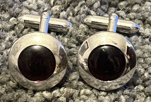Vintage 1950s Signed SWANK Silver Cufflinks W/ Red Cabochon NICE!! | eBay