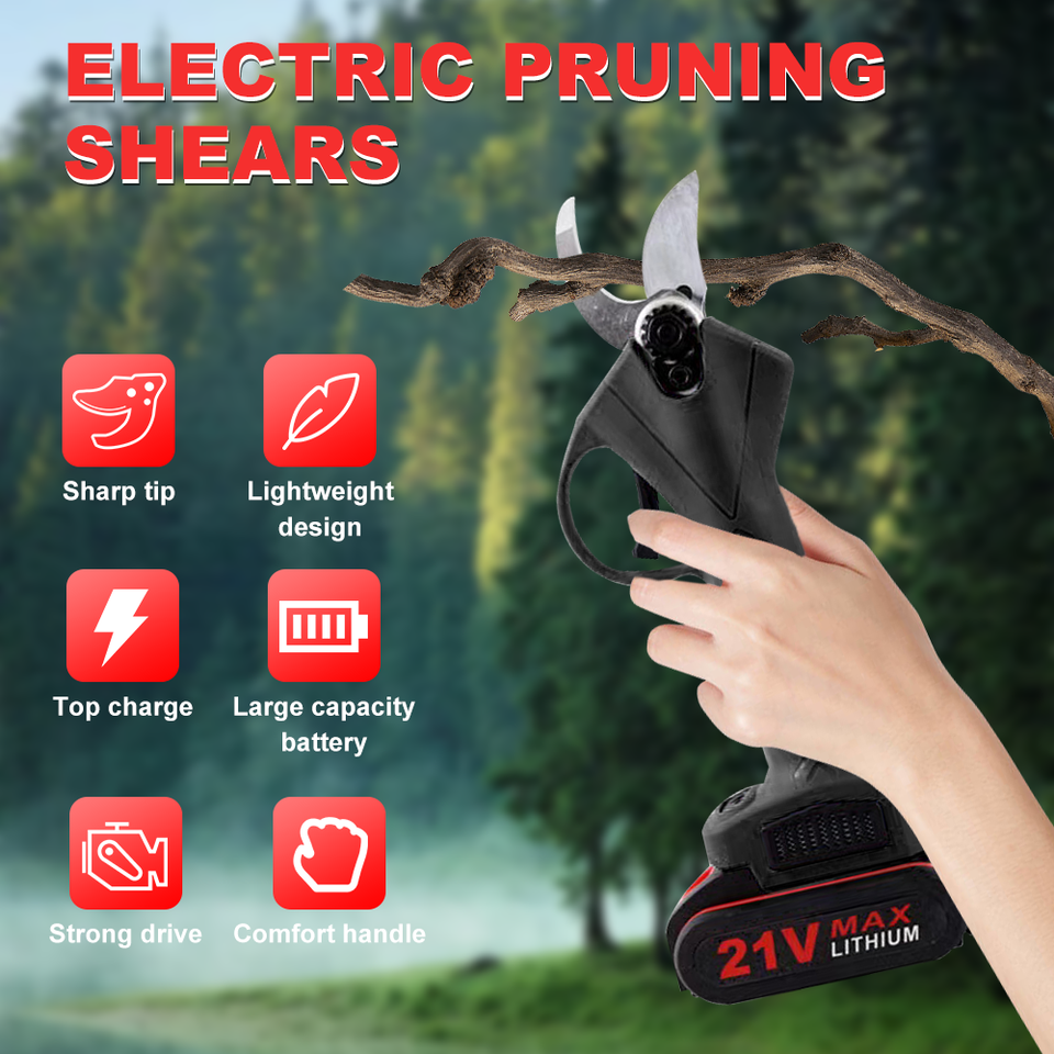 21V Cordless Electric Branch Scissors 30mm Pruning Shear Pruner Garden ...