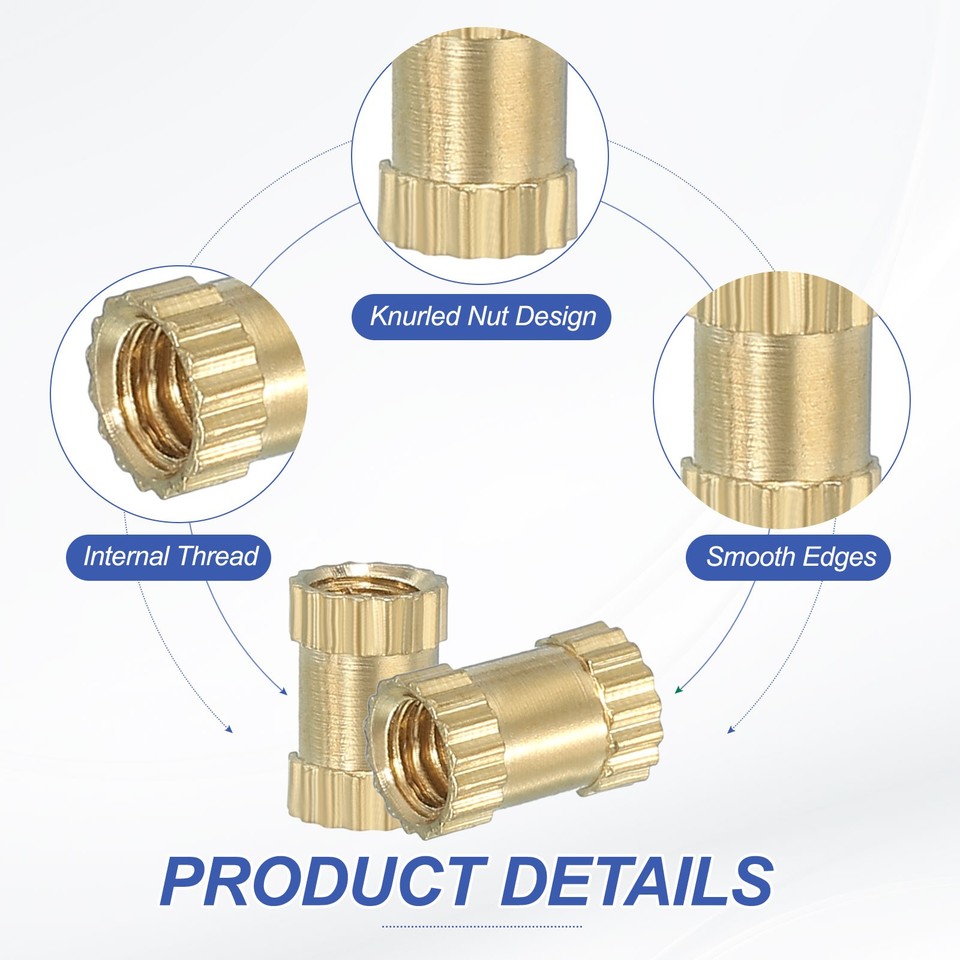 120 Pcs Threaded Heat Set Inserts M6x6x4mm Brass Knurled Insert Tip Nut ...