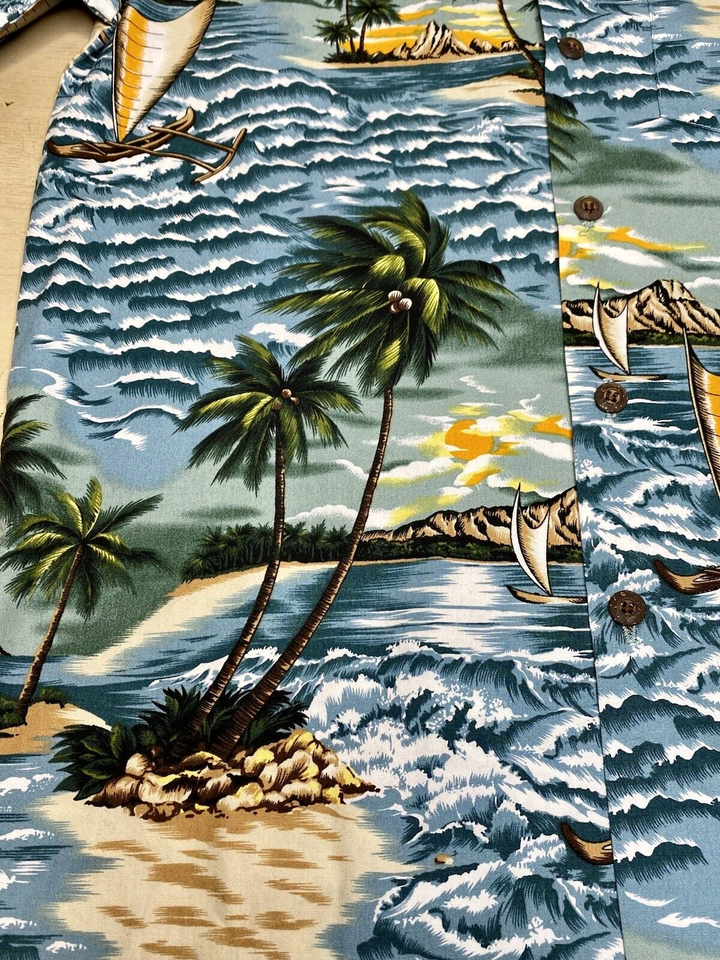 Aloha Republic Hawaiian Shirt Blue Small Tiki Hawaii Aloha Friday ...