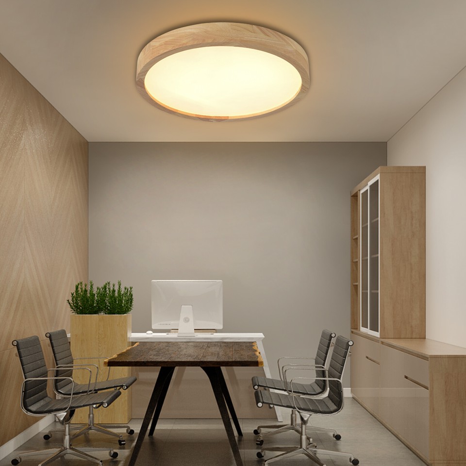 Modern Wood LED Ceiling Light Fixture Simple Log Flush Mount Circle ...
