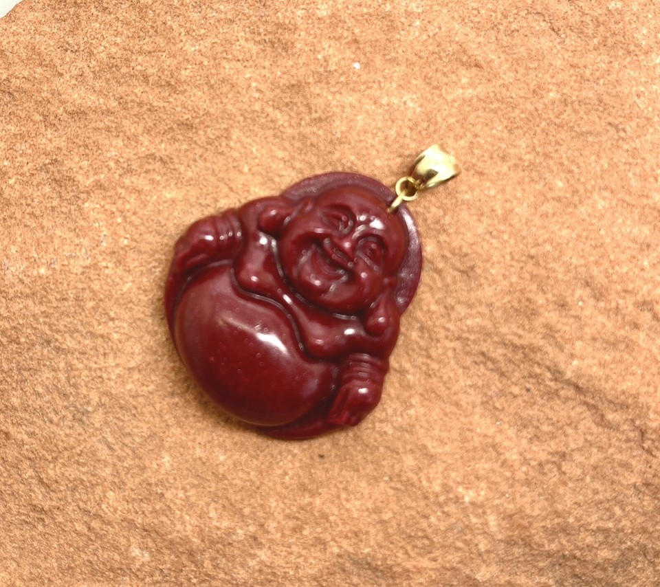 Natural Cinnabar Stone Happy Buddha pendant 10K Real Gold Bail | eBay