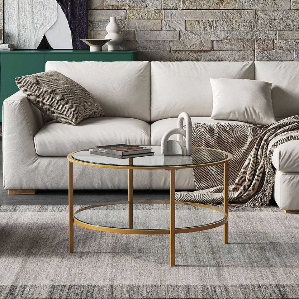 Modern Glass Coffee Table With Storage Living Room Furniture Tea Coffee ...