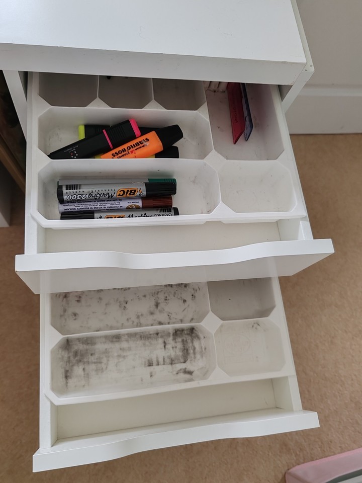 TWO trays for Ikea Alex Drawers organisers inserts pens White Used 50 x ...
