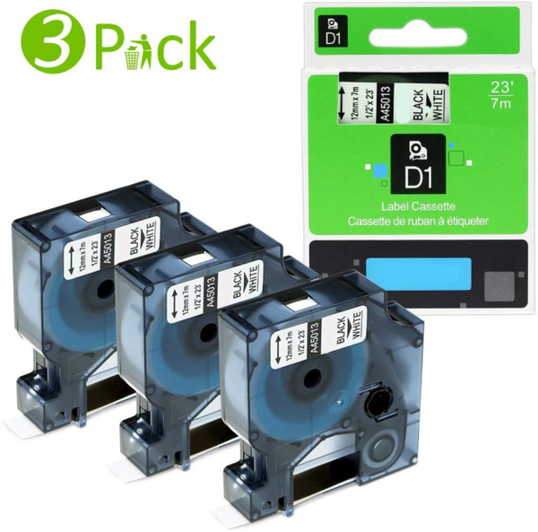 3 PK Compatible Black on White DYMO D1 45013 S0720530 LabelManager ...