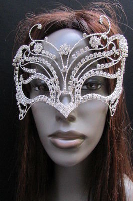 Women Metal Eye Mask Fancy Fashion Mardi Gras Carnival Silver Bling ...