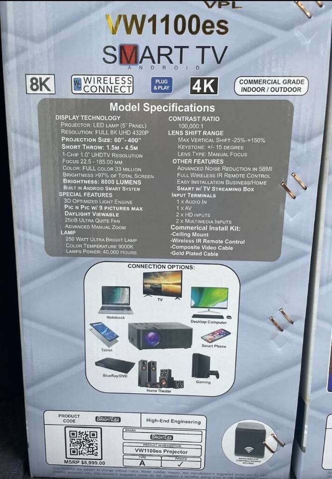 BrightEra Smart VPL-vw1100es 4K & 8k SXRD Home Theater Projector | eBay