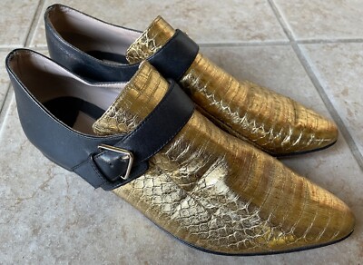 Derek Lam 10 Crosby-Roland Monk Shoes Gold/Black Snakeskin-Loafer-Size ...
