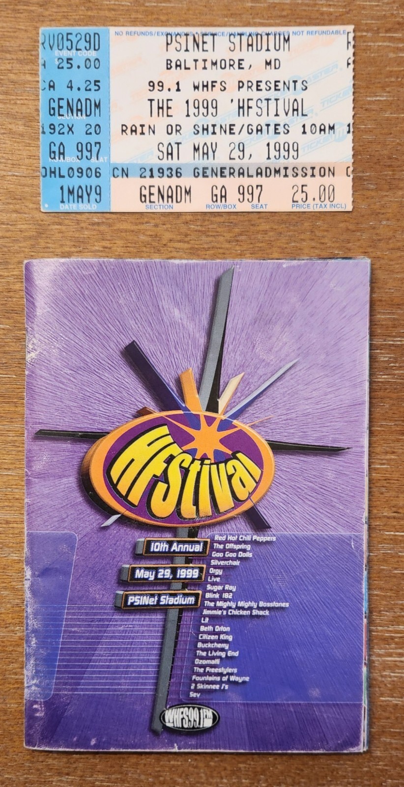 HFStival May 1999 Ticket Stub & Program RHCP, Offspring, Live, Goo Goo ...