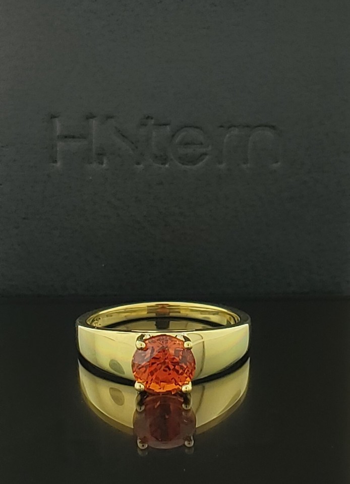 H.STERN Box + 2.04c BRIGHT ORANGE Spessartite Garnet Round 18K Gold ...