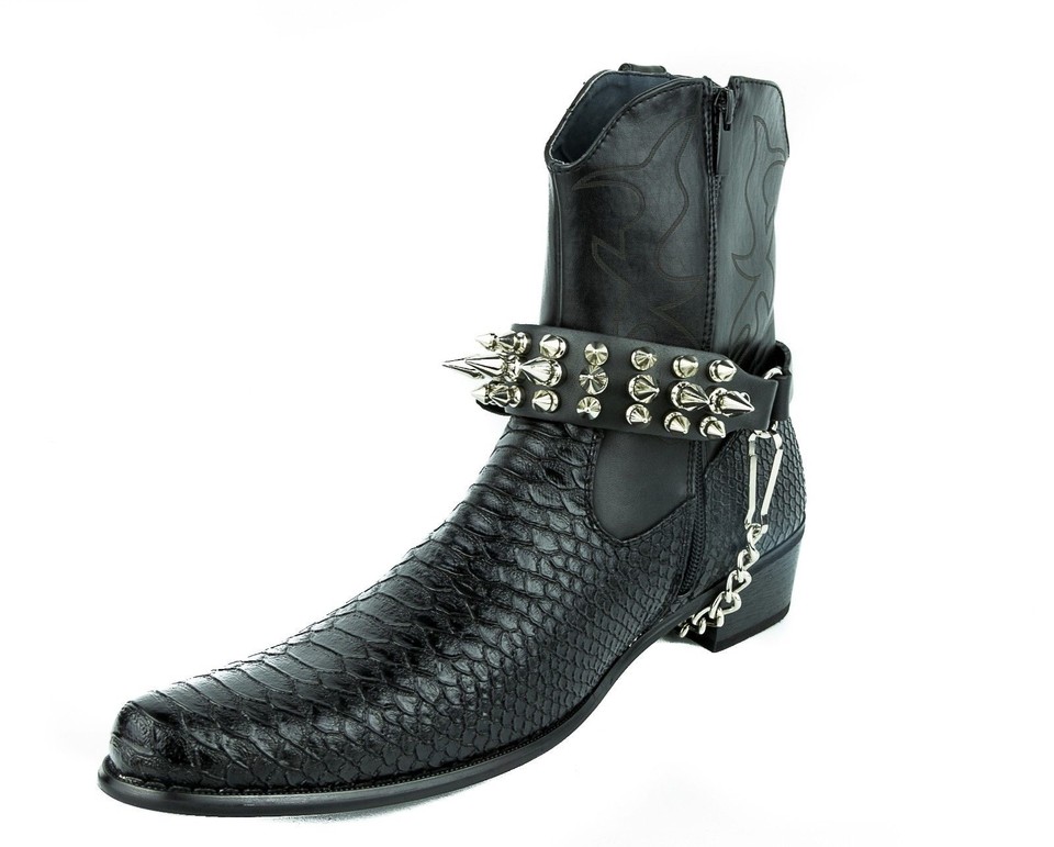 Spike Boot Strap Silver Chains Leather Straps Spikes Gothic Bikers ...